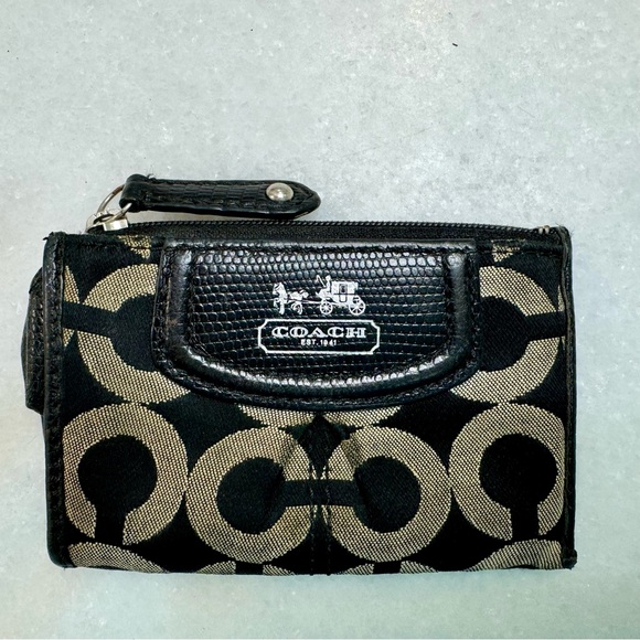 Coach | Bags | Coach Coinpurse Wallet Black With Tan | Poshmark
